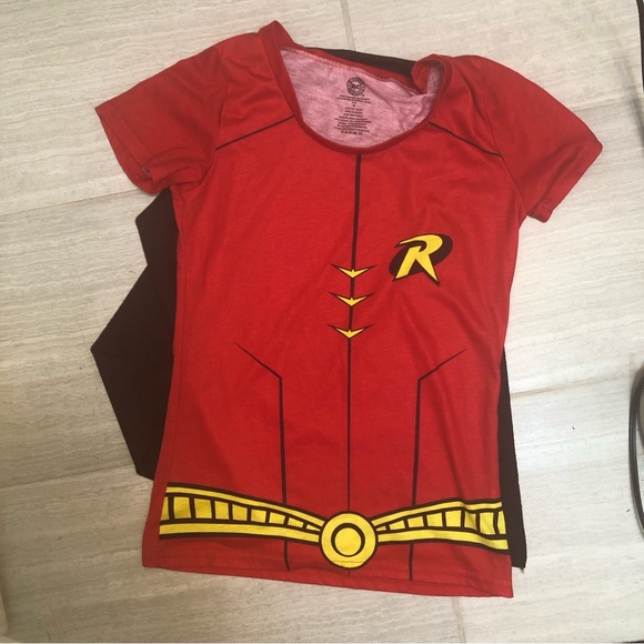 DC Comics | Tops | Medium Red Robin Hood Shirt Dc Comics Black Cape ...